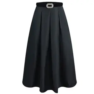 ROCH PEREL Black / Silver Embellished Velvet Belt Taffeta Skirt - Black/silver