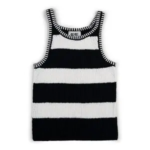 GIGI KNITWEAR Mesh Cotton Tank Top In & White Stripe - Black