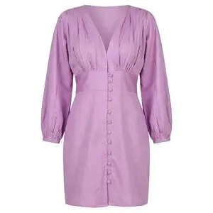 MAIYA Lavender Kiss Button-up Midi Dress In Italian Cotton