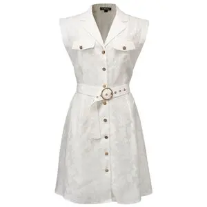 SMART AND JOY Floral Organza Safari Style Dress - White