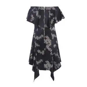 SMART AND JOY Ruffle Bardot Denim Dress - Blue