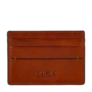 TIME RESISTANCE Leather Credit Card Case Business Card Case - Fireflies Brown