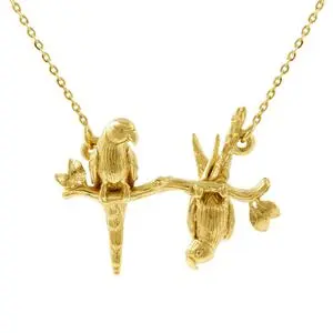 LEE RENEE Parakeet Necklace – Two Friends On A Branch - Gold