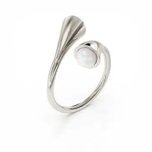 LINDA FIORE Bella Solid Ring With Two Cultured Freshwater Pearls - Silver