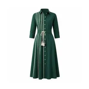 IZABELA MANDOIU Premium Emerald Cotton Shirt Dress - Green