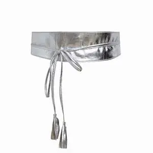 JUAN-JO Leather Belt Pom-pom Silver