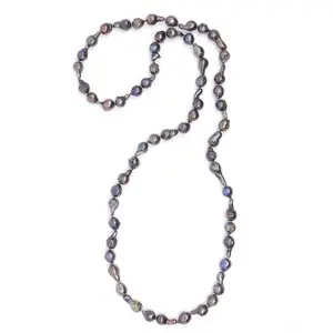 Shar Oke Peacock Baroque Freshwater Pearls Silk Knotted Beaded Necklace - Blue