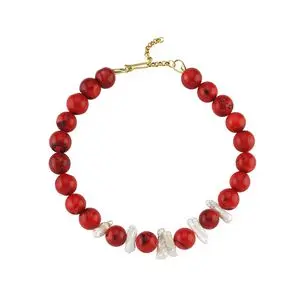 LINYA JEWELLERY Thalassa Round Pearl Coral Necklace - Red