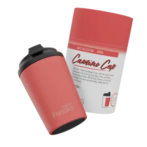 Fressko Camino 12oz / 340ml Reusable Coffee Cup, Stainless Steel Coral - Orange