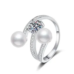 ANGEL BAROCCO Moissanite Diamond Pearls Ring - Silver