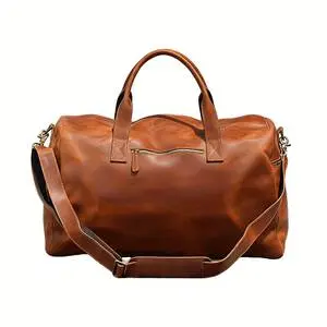 TOURI Genuine Leather Weekender Holdall - Brown