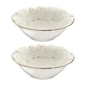 Turgla Home Grain Round Decorated Porcelain Bowl, Set Of Two - White/brown