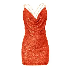 AGGI BY HALEWSKI Selena Sun Mini Sequine Dress - Orange