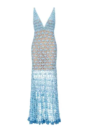 ANDREEVA Metallic Iris Handmade Crochet Dress - Blue