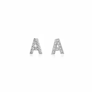 ANGEL BAROCCO Diamond Letter Initial Stud Earring- A Pair - Silver