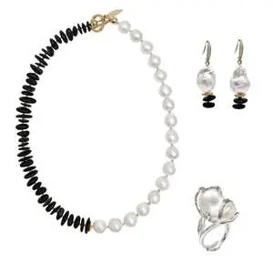 FARRA Timeless Tourmaline & White Freshwater Pearls Necklace Set