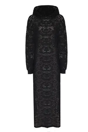 NO'DESIGN Sheer Hoodie Dress With Deep Slit - Black