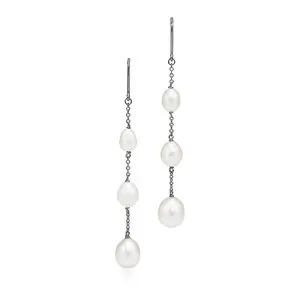 UNALOE Earrings With Three Dangling Pearls Sterling - Silver