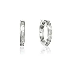 LILY & ROO Diamond Style Baguette Medium Hoop Earrings - Silver