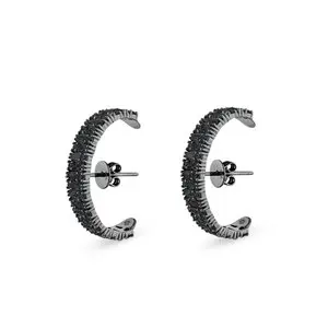 SALLY SKOUFIS Diamond Hoop Earrings In Sterling Silver With Rhodium Plate - Black
