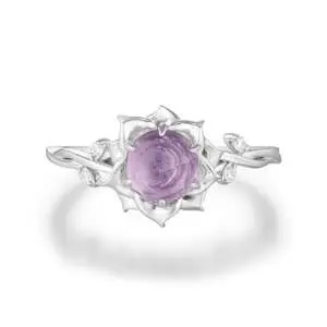AZURA JEWELRY NEW YORK Moonflower Amethyst Ring White Gold Vermeil - Silver