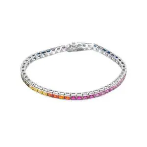 SPERO LONDON Sterling Square Rectangular Rainbow Tennis Bracelet - Silver