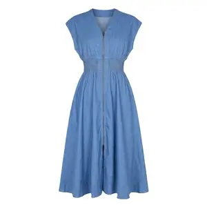 MODENAIRE Smocked Midi Dress Structured Form