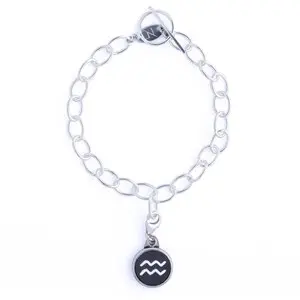 N'DAMUS LONDON Aquarius Zodiac Sterling & Leather Curb Bracelet - Silver