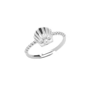 SPERO LONDON Scallop Shell Pearl Sterling Ring - Silver