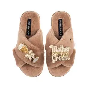 LAINES LONDON Embellished Faux Fur Slippers With Brooches - Brown