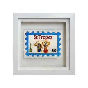 LILLY LOVES St Tropez Embroidered Postcard Artwork - White
