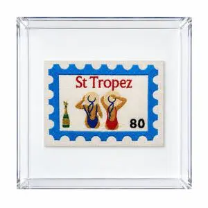 LILLY LOVES St Tropez Embroidered Postcard Artwork - White