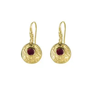 DOWER & HALL Hammered Disc & Red Garnet Array Drop Earrings In Vermeil - Gold