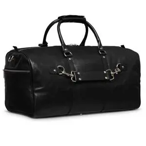 HIDES LEATHER CO. Large Overnight Bag Genuine Leather Duffle Traveler - Black