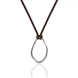 A WEATHERED PENNY Brown / Silver Silver Orb Necklace Dark Brown Cord - Brown/silver