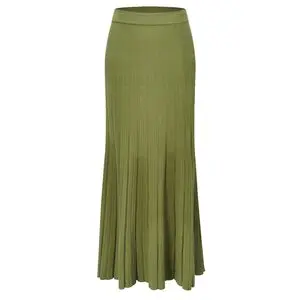 SMART AND JOY Long Pleated Cotton Knit Skirt - Green