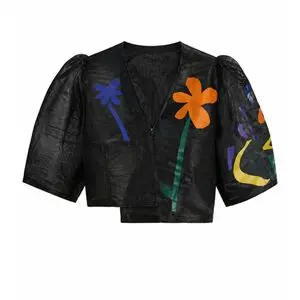 Miro Misljen Silk Printed Bolero - Black