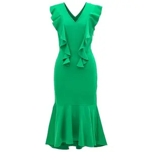SMART AND JOY Ruffled V-neck Jersey Dress - Green