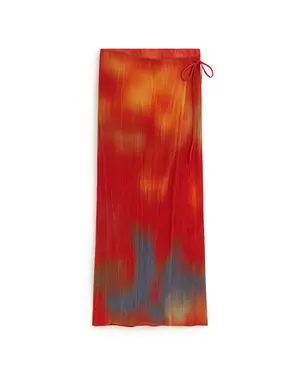 THINKING MU Pleated Long Skirt Flowers Pauline - Red