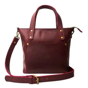 HIDES LEATHER CO. Brown / Red Mini Leather Bordeaux Tote Bag - Brown/red