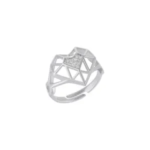 SPERO LONDON Geometric Heart Adjustable Ring In Sterling - Silver