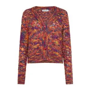 SOUR FIGS Mélange Knit V-neck Cardigan - Orange/red