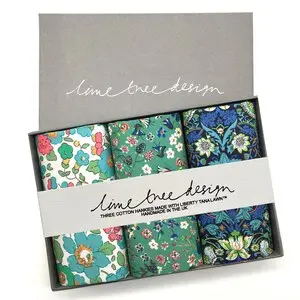 LIME TREE DESIGN Three Hankies Made With Liberty Fabric Strawberry Thief - Red