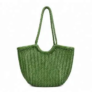 RIMINI Hand Woven Leather Tote Bag - Green