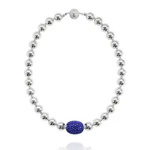 SAULE LABEL Blue / Silver Cassia Necklace In Midnight Blue - Blue/silver