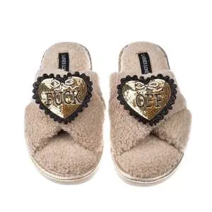 LAINES LONDON Embellished Boucle Slippers With Brooches - Brown