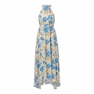 FRANCHETTI BOND Rosamunda Halterneck Floral Maxi Dress - Blue