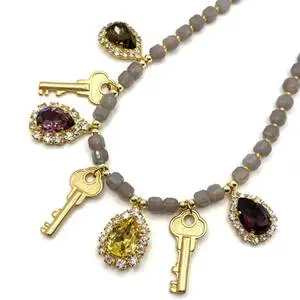 ACHALA HANDCRAFTED Elegant Crystal Drop Necklace With Key Charms - Grey