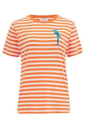 SUGARHILL BRIGHTON Maggie T-shirt Off-white Stripy Parrot - Orange