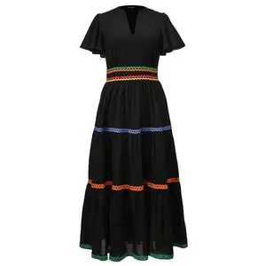 SMART AND JOY Contrasted Trims And Tiered Panel Maxi Dress - Black
